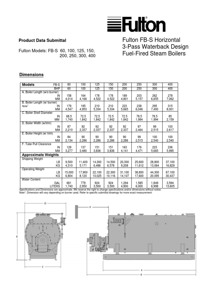 Especificaciones Calderas Fulton FB-S | PDF | Caballo de fuerza | Gasolina