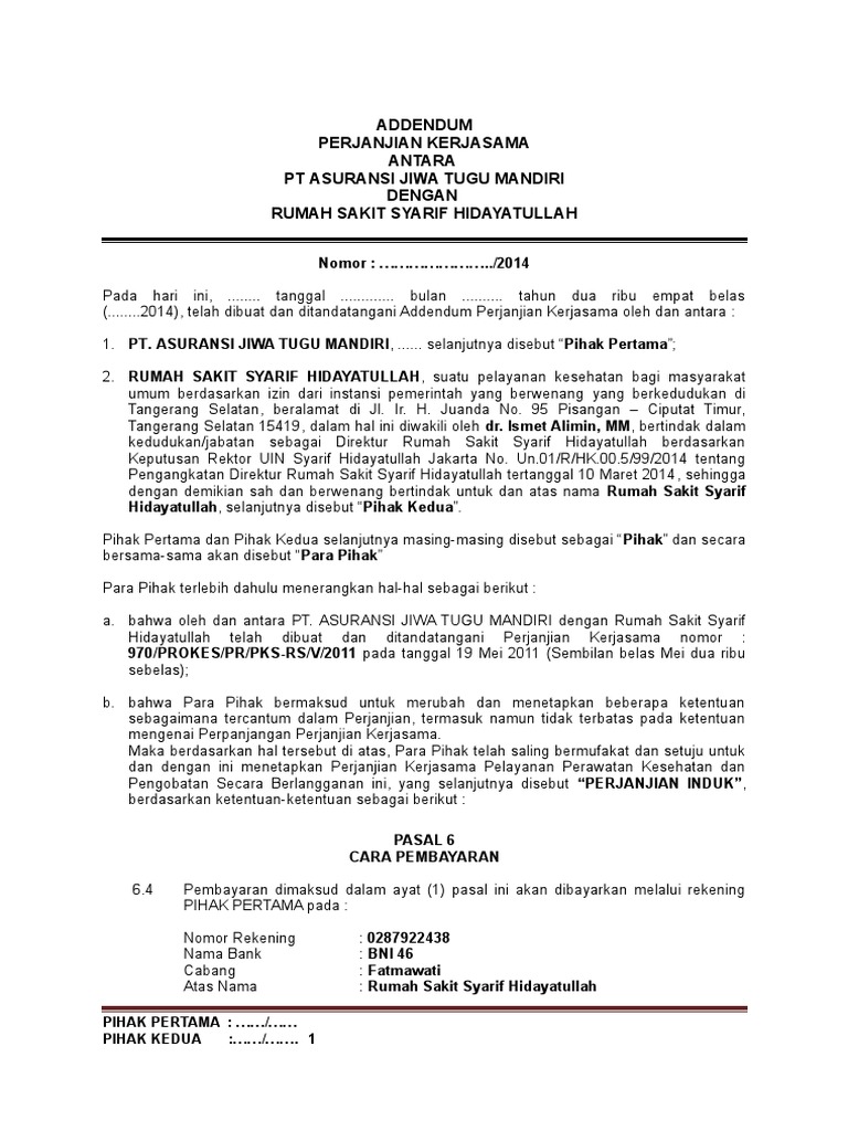 Addendum PKS RSSH-Tugu Mandiri | PDF