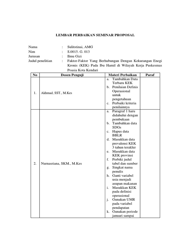 Lembar Perbaikan Seminar Proposal | PDF