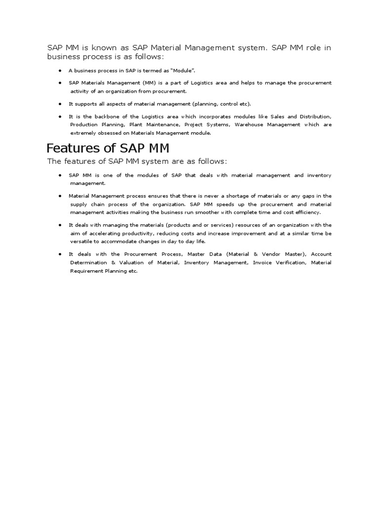 Features of SAP MM: SAP MM Is Known As SAP Material Management System ...