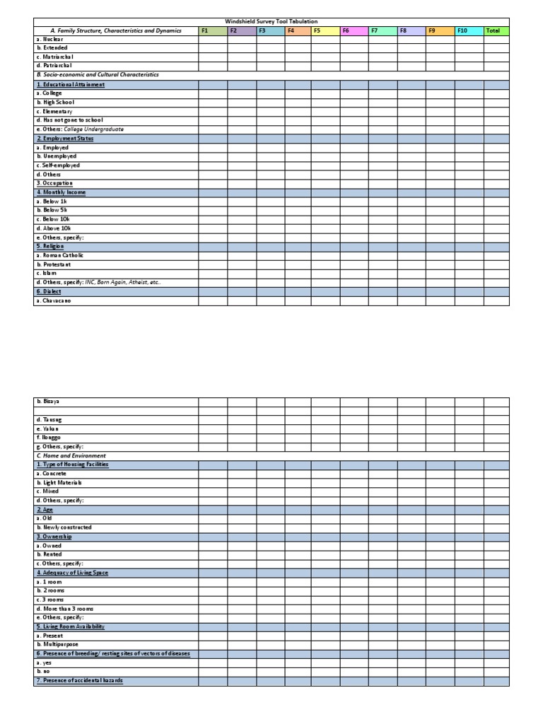 Windshield Survey Tool Tabulation | PDF | Illness | Medical