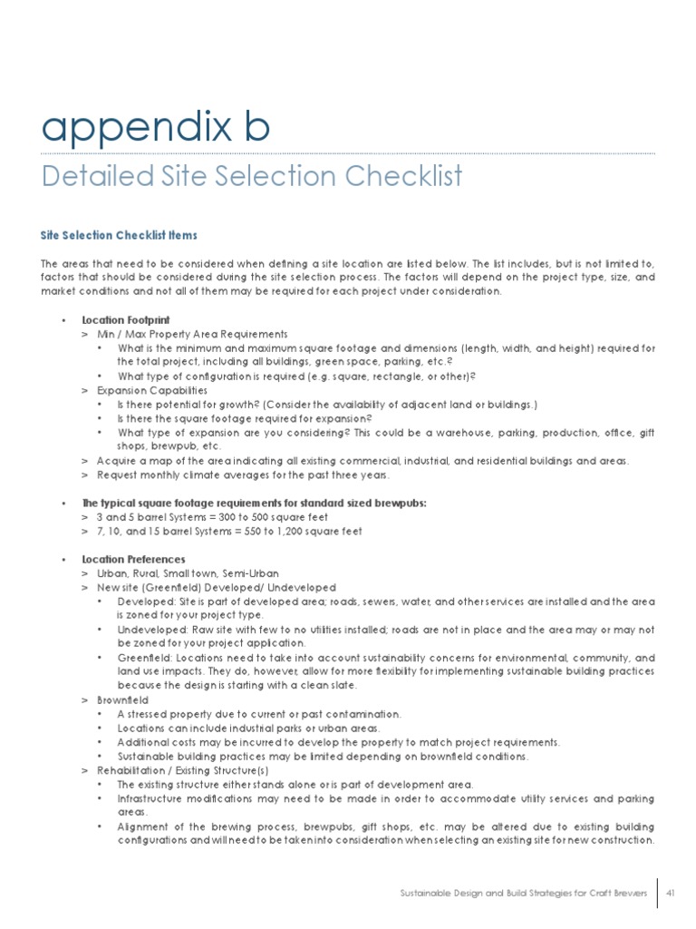 Site Selection Checklist for Breweries | PDF | Green Building ...