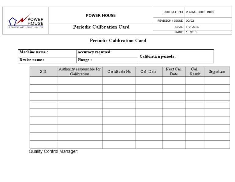 Periodic Calibration Card Periodic Calibration Card | PDF | Technology ...