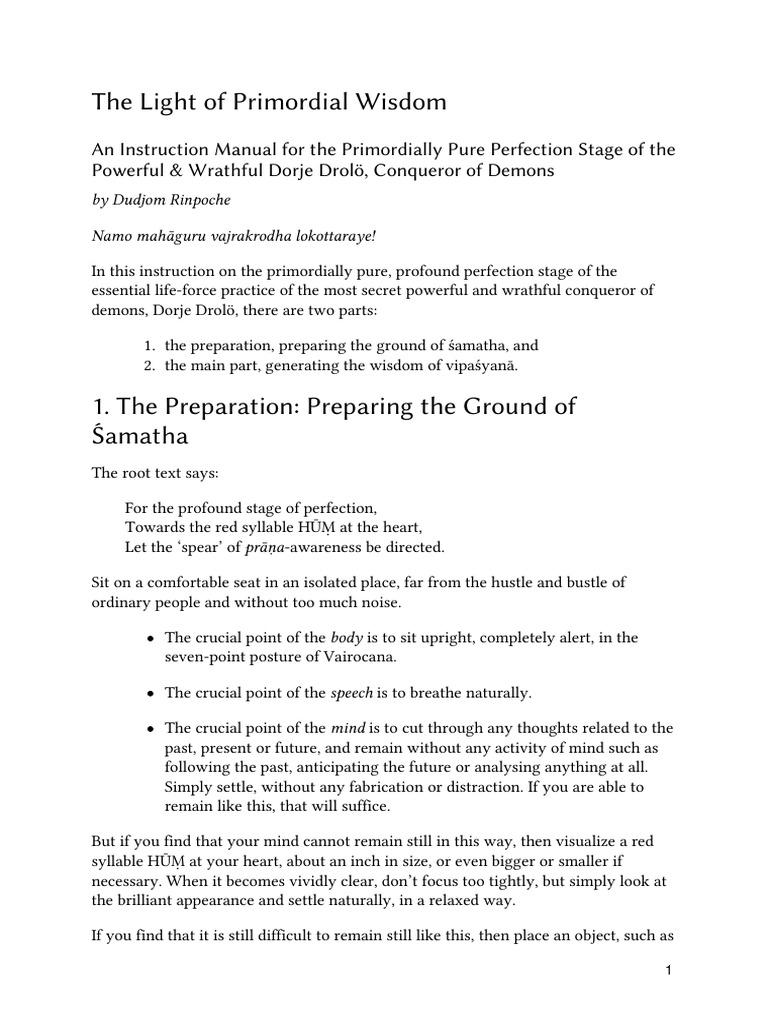Primordial Wisdom Instruction Manual | PDF | Meditation | Dzogchen