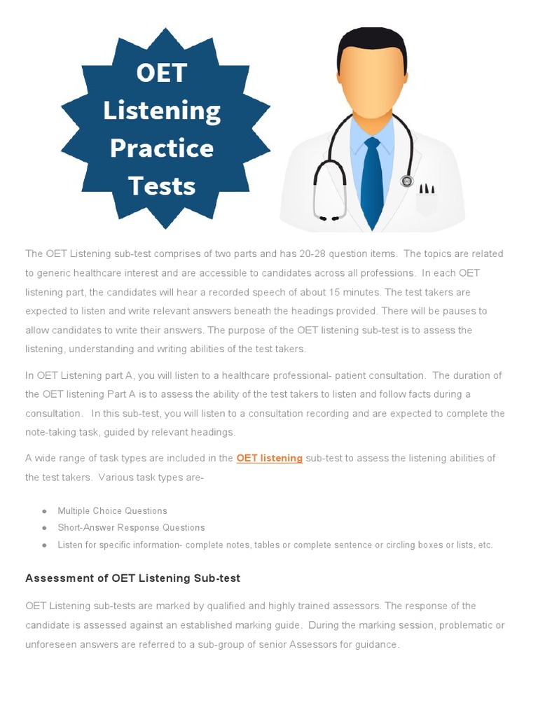 Oet Listening PDF | Multiple Choice | Diseases And Disorders
