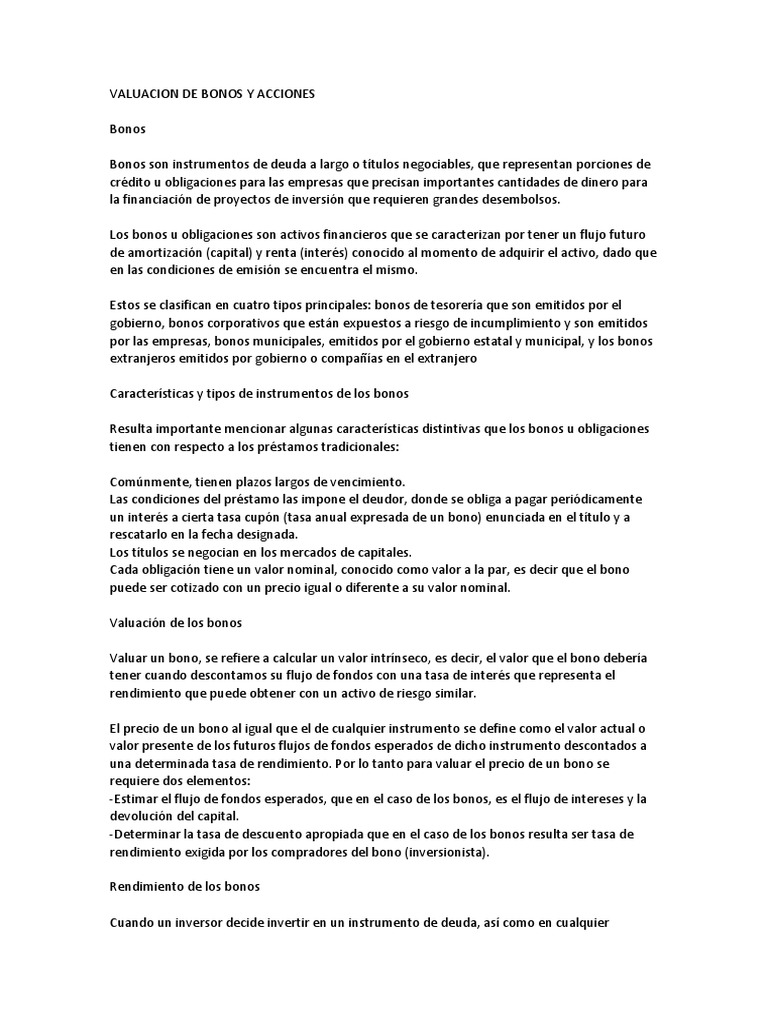 Valuacion de Bonos y Acciones | PDF | Compartir (Finanzas) | Negocios económicos