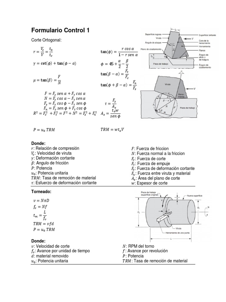 Formulario C1 Manufactura | PDF | Física Aplicada e Interdisciplinaria | Ingeniería mecánica