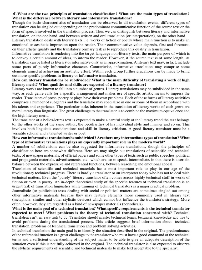 Questions For Theory of Translation | PDF | Translations | Language ...