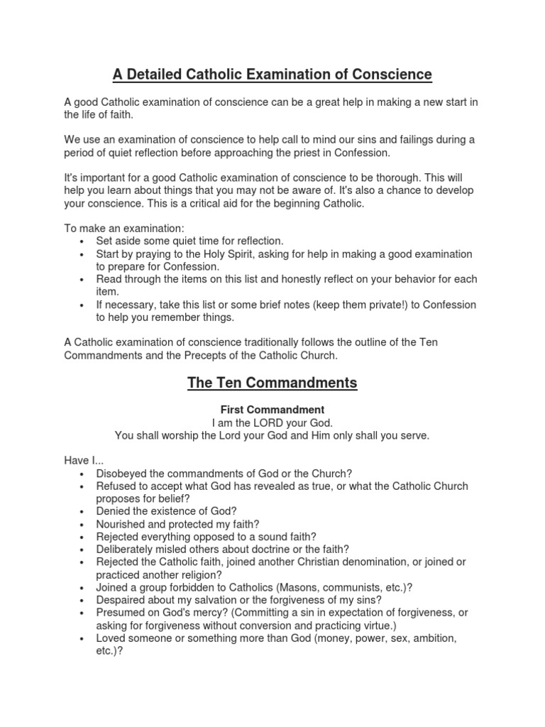 A Detailed Catholic Examination of Conscience | PDF | Fasting | Penance