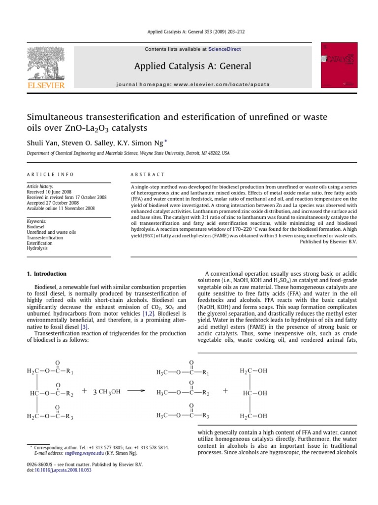 Simultaneous Transesterification and Esterification of Unrefined or ...
