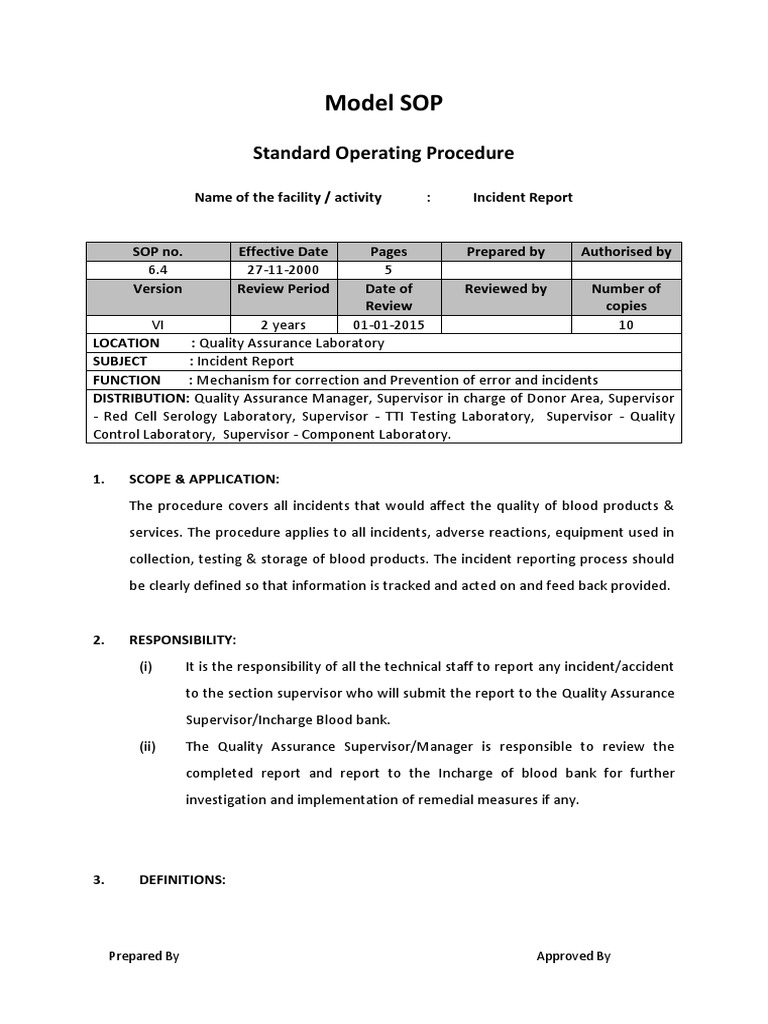 Standard Operating Procedure for Incident Reporting: Ensuring Quality ...