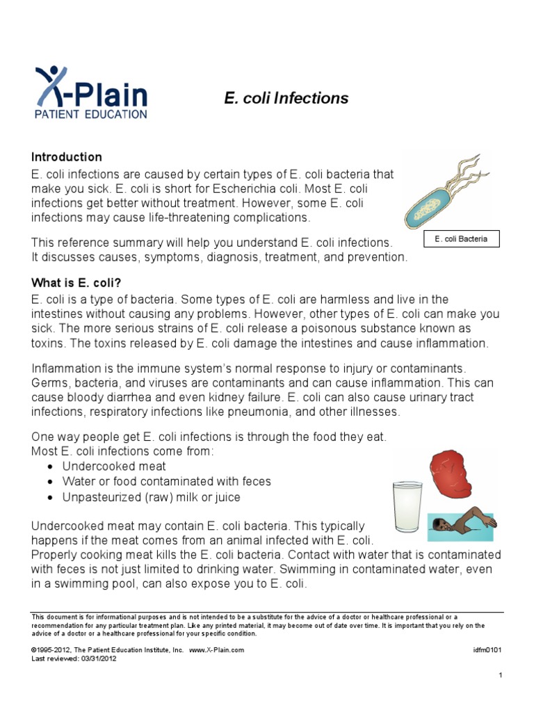 X-Plain Patient Education 1995-2012 E-Coli | PDF | Escherichia Coli ...