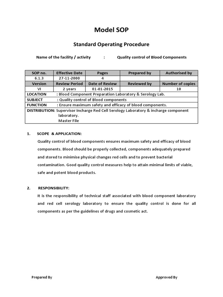 Quality Control Procedures for Ensuring Safety and Efficacy of Blood ...