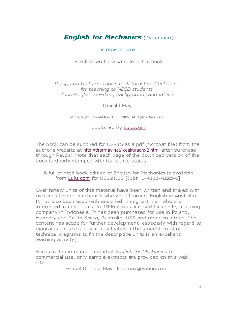 English For Mechanics | PDF | Ignition System | Bearing (Mechanical)