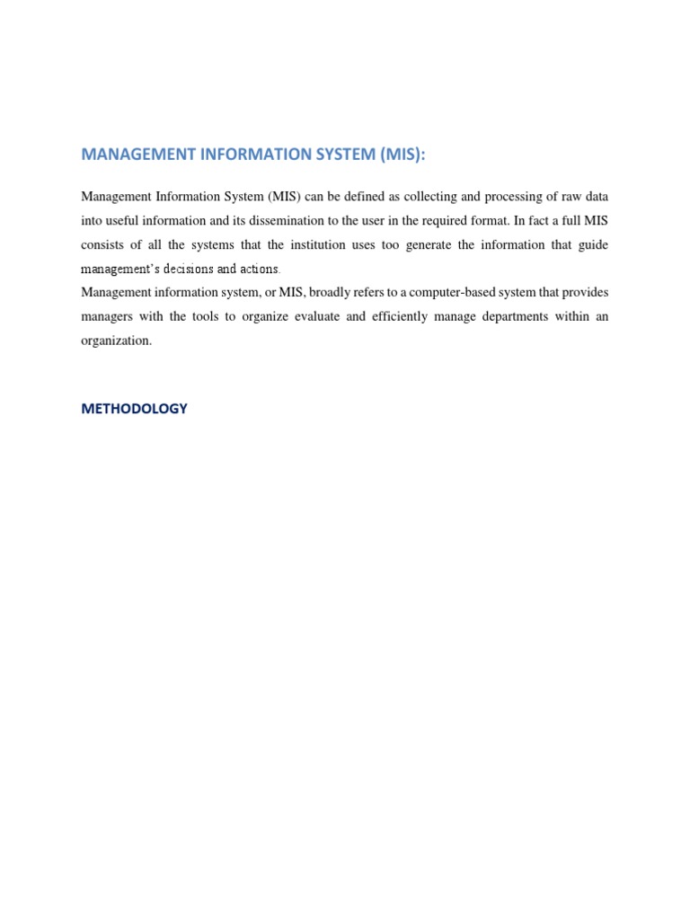 Management Information System (Mis) :: Methodology | PDF | Management ...