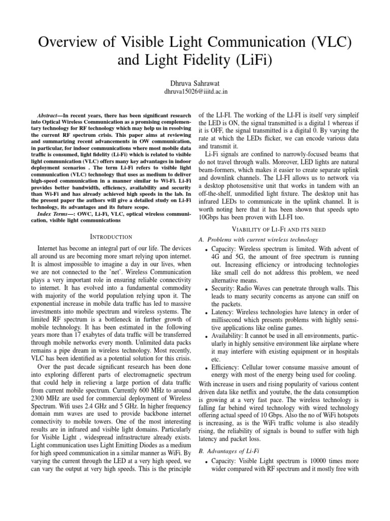 Overview of Visible Light Communication (VLC) and Light Fidelity (Lifi ...