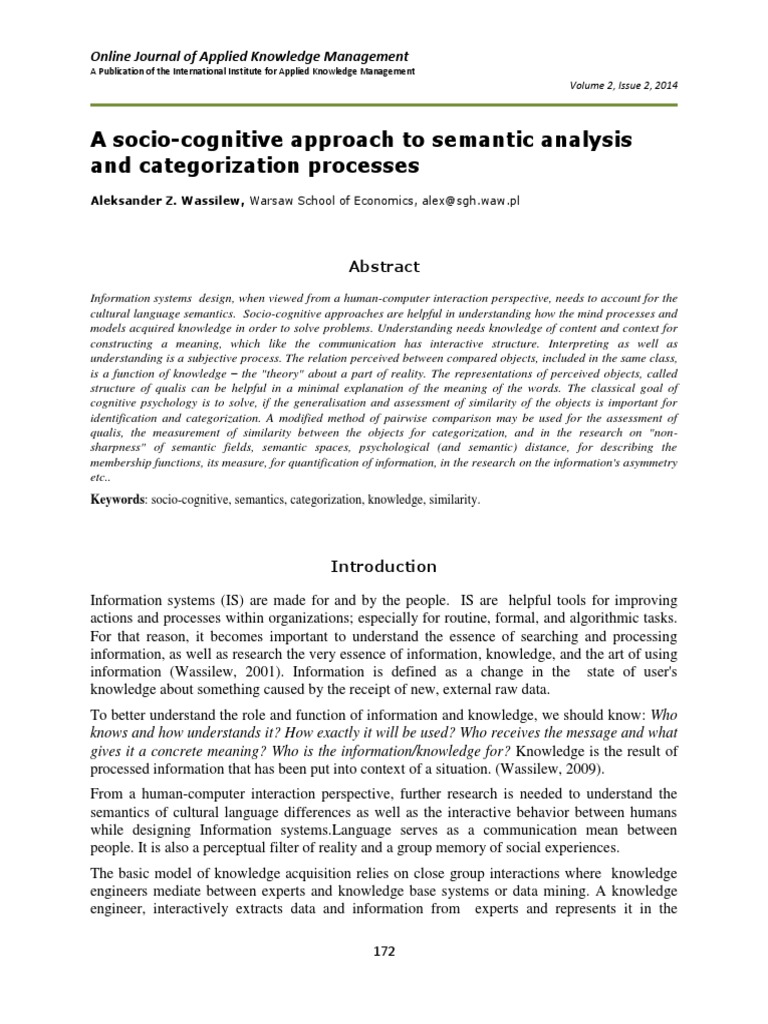 A Socio-Cognitive Approach To Semantic Analysis | PDF | Semantics ...