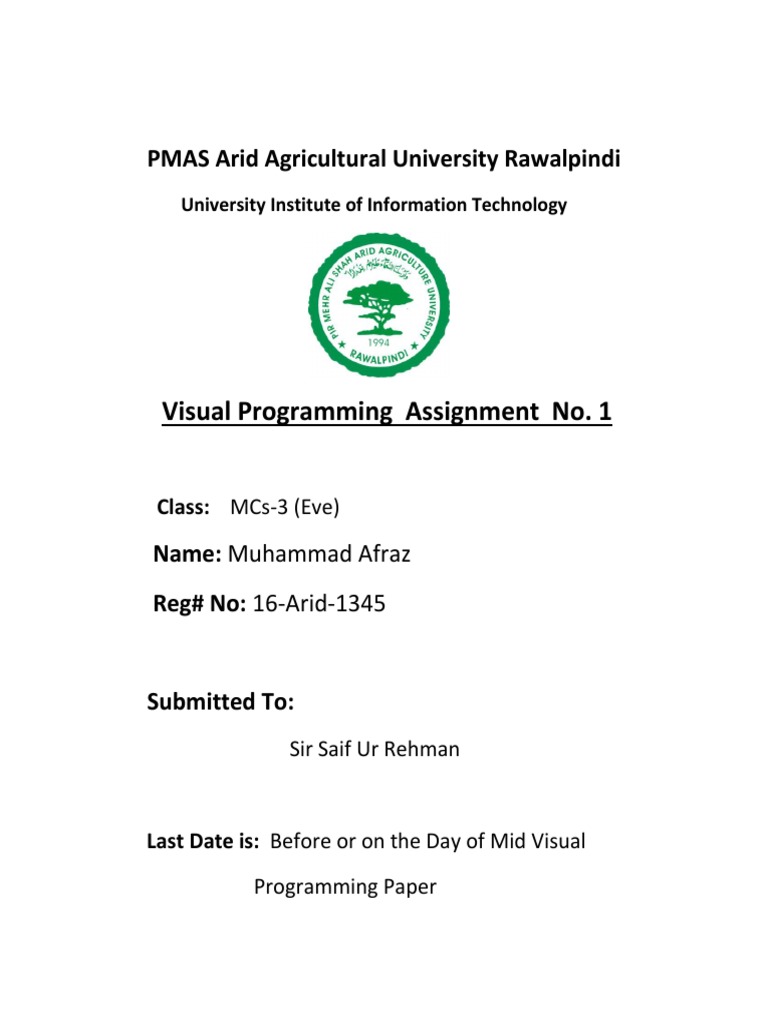 Visual Programming Assignment No. 1 | PDF | Windows Presentation Foundation | C Sharp ...