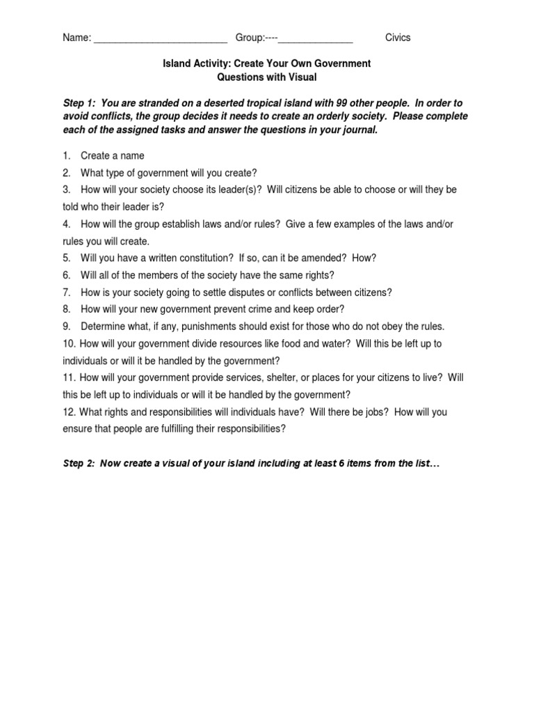 Island Activity Create Your Own Government | PDF