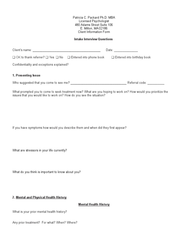 Intake Interview Questions | PDF | Substance Abuse | Psychological Trauma