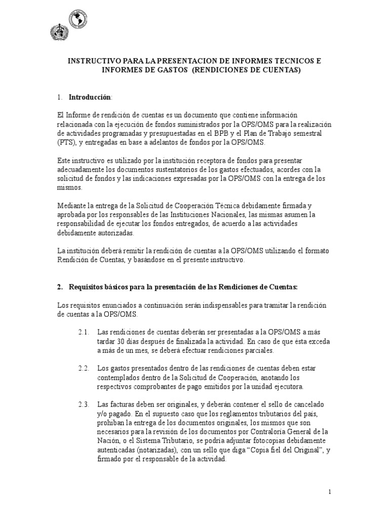 Instructivo Rendicion Cuentas | PDF | Organización Panamericana de la ...
