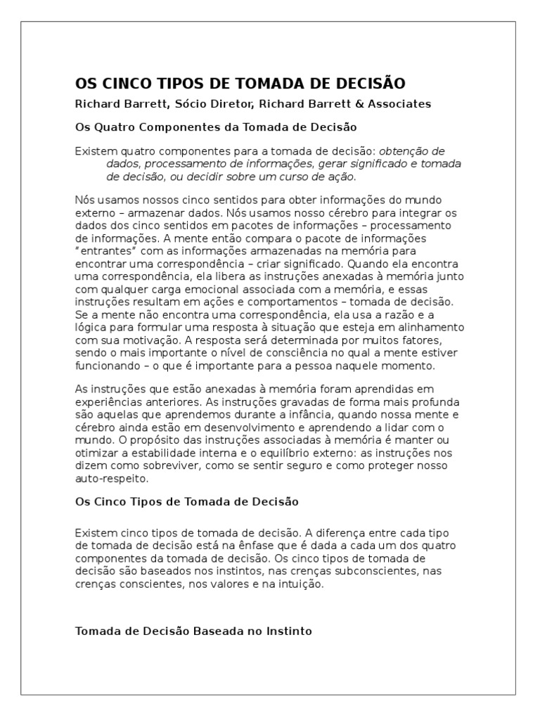 Tipos De Modelos De Tomada De Decisao