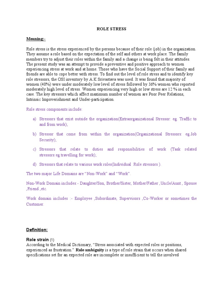 Understanding Role Stress in Women | PDF | Social Support | Stress ...