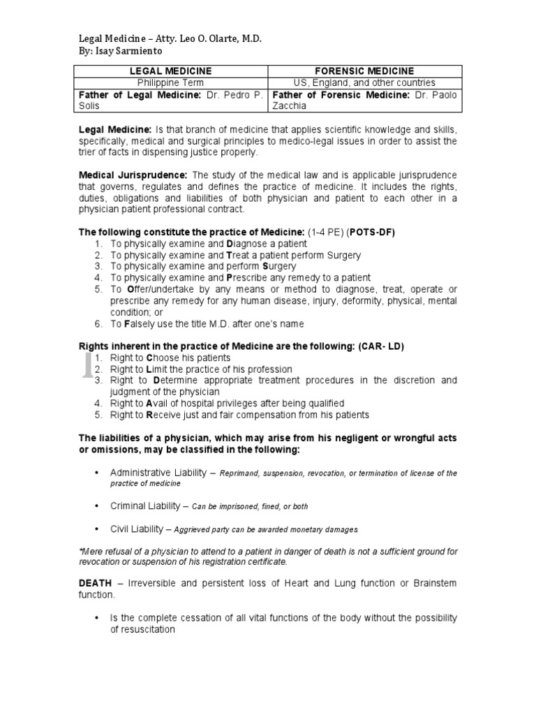 Legal Medicine Reviewer | PDF | Major Trauma | Death