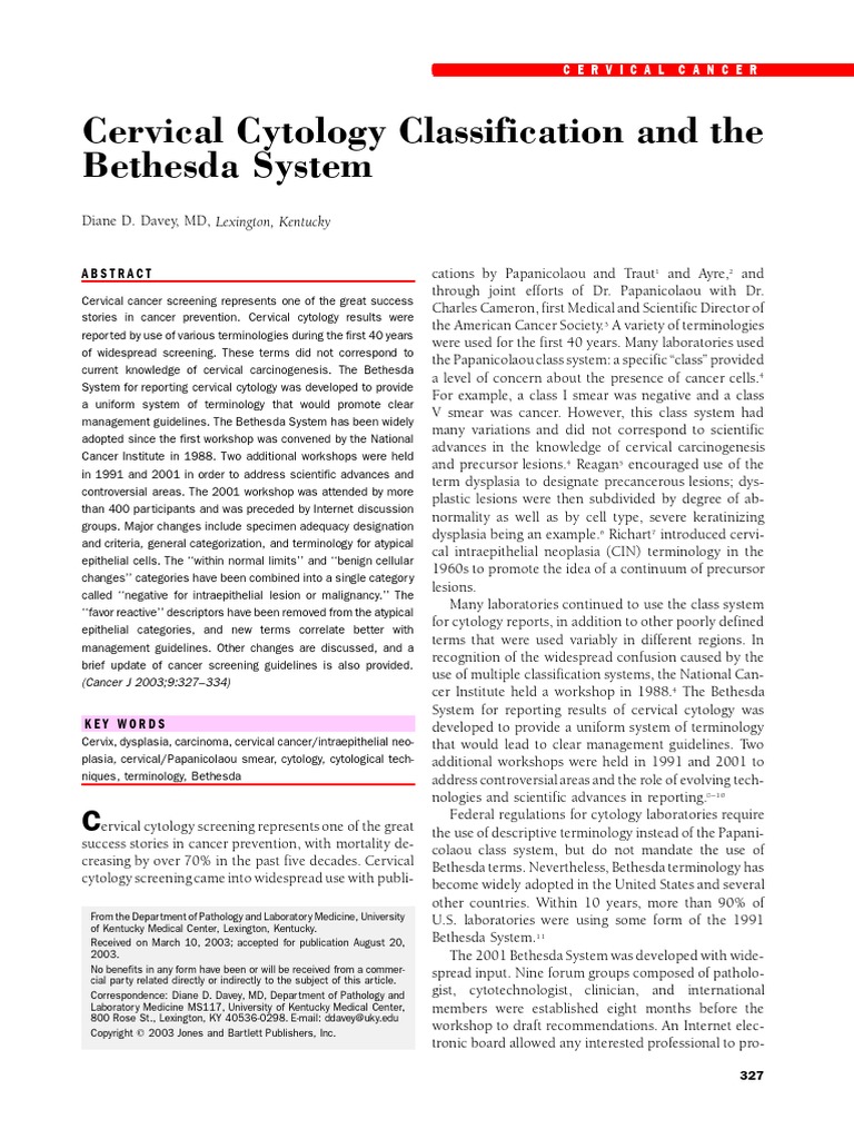 Cervical Cytology Classification | PDF | Cervical Cancer | Cytopathology