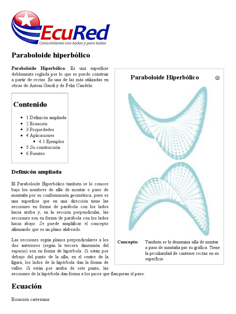 Paraboloide hiperbólico - EcuRed | Espacio | Física y matemáticas ...