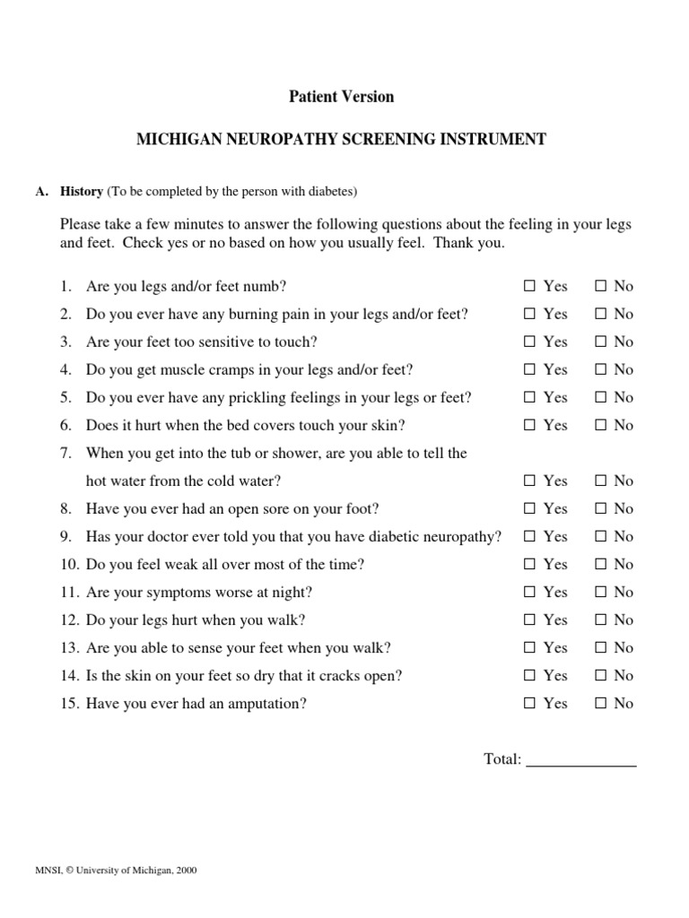 Kuesioner MNSI PDF | PDF | Peripheral Neuropathy | Nervous System
