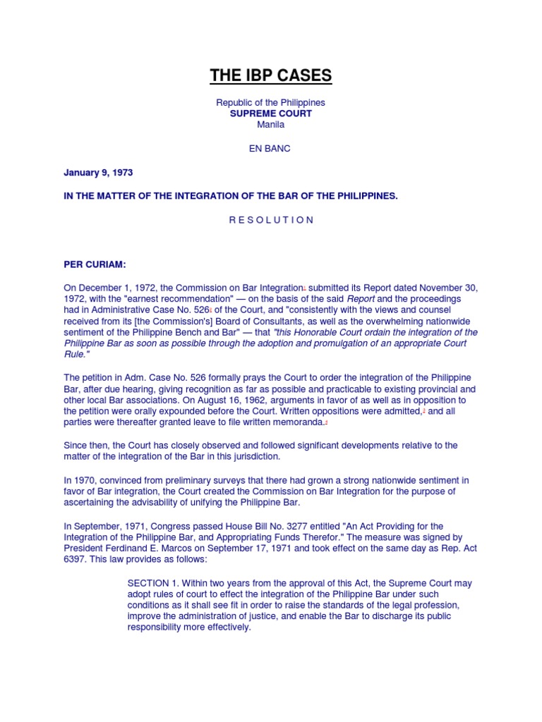 The Supreme Court of the Philippines Rules on the Integration of the ...