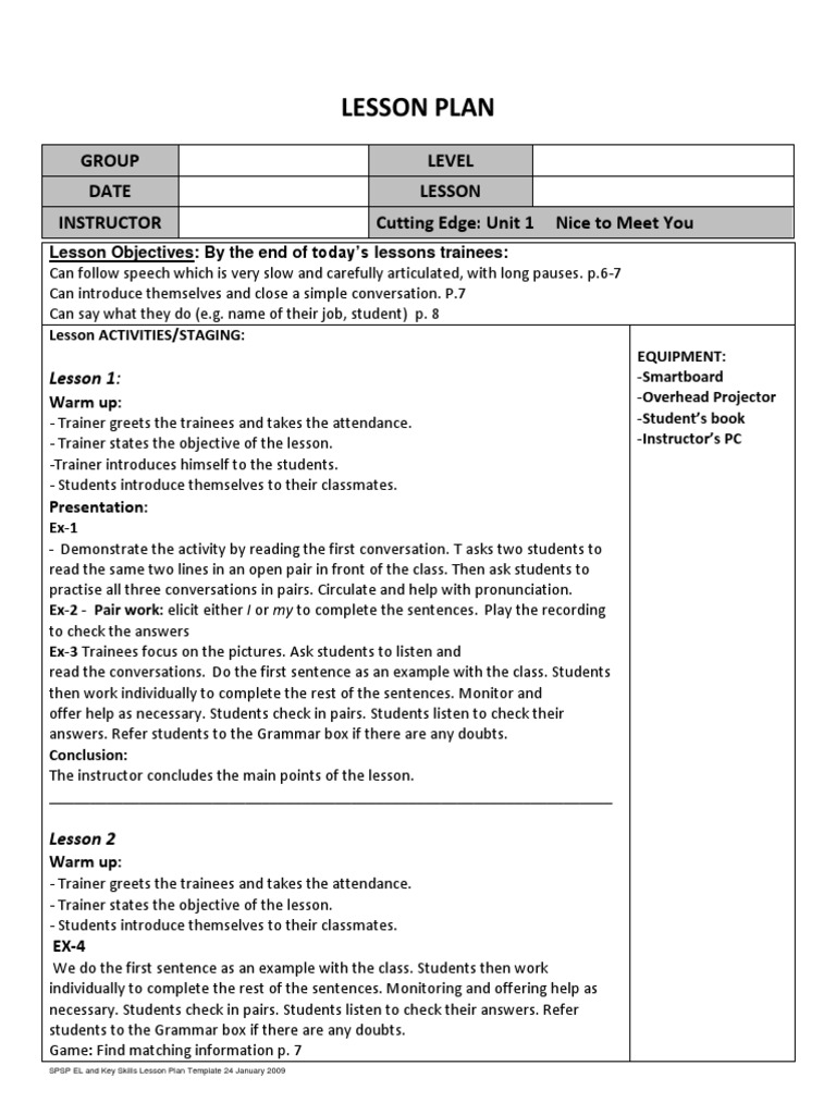 Cutting Edge Lesson Plan Unit 1 - P 6-8 | PDF | Lesson Plan ...