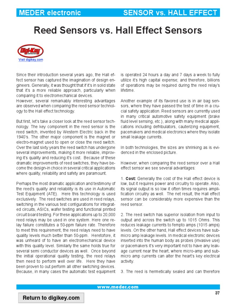 MEDER Reed Sensors vs. Hall Effect Sensors PDF | PDF | Amplifier | Relay