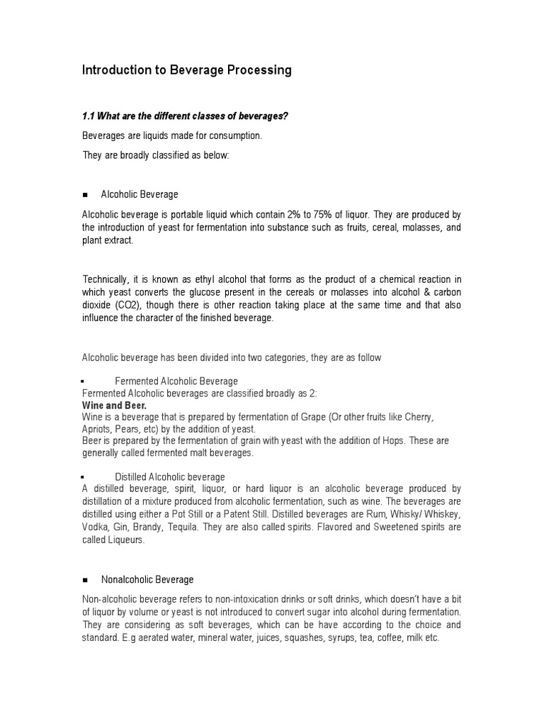 Overview of Beverage Processing | PDF | Drink | Alcoholic Drinks