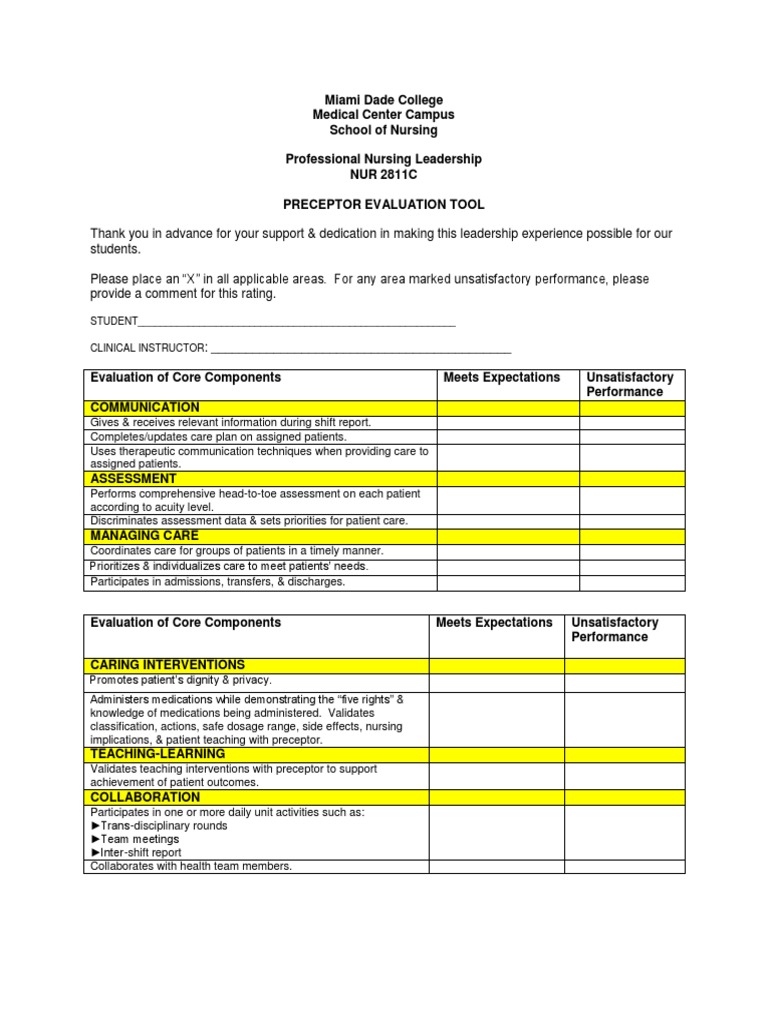 Preceptor Evaluation | PDF | Patient | Nursing