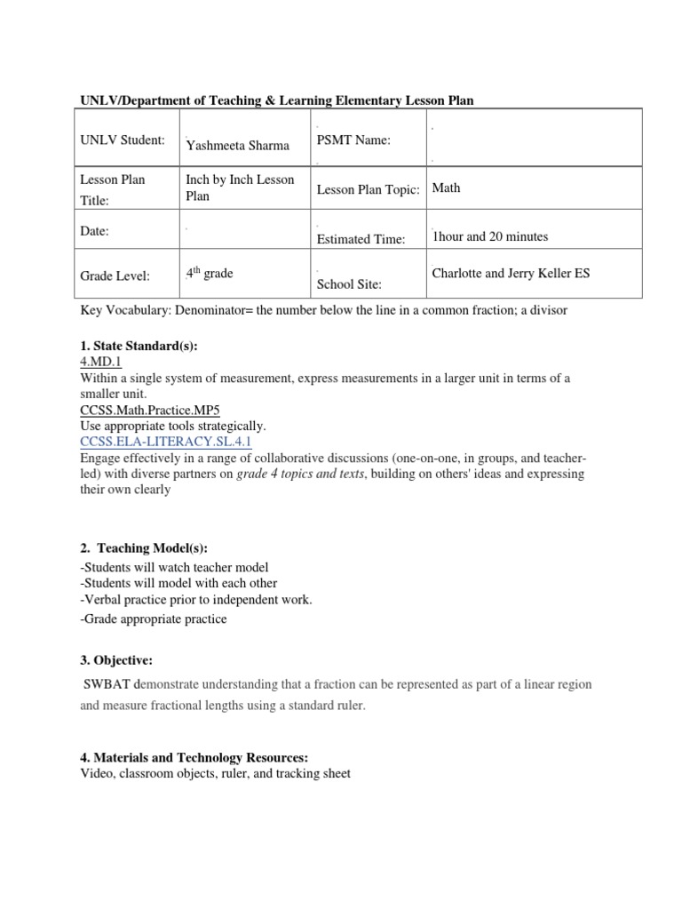 Inch by Inch Lesson Plan | PDF | Lesson Plan | Homework