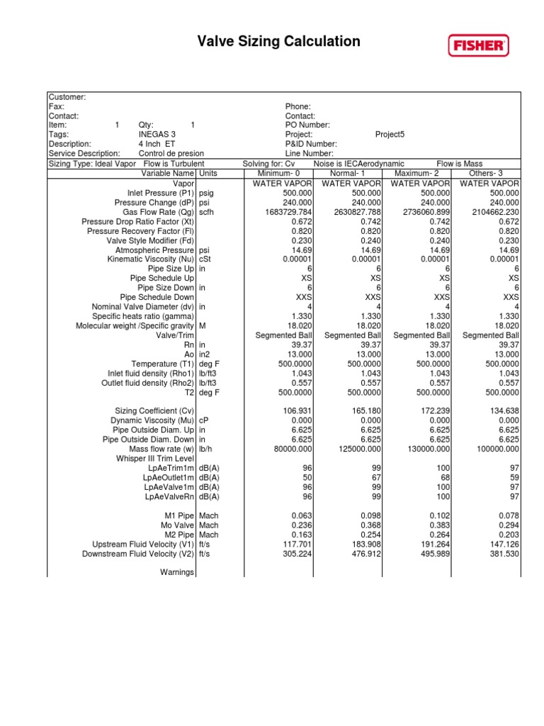 Valve Sizing Calculation for a 4 Inch ET Control Valve on a Water Vapor ...