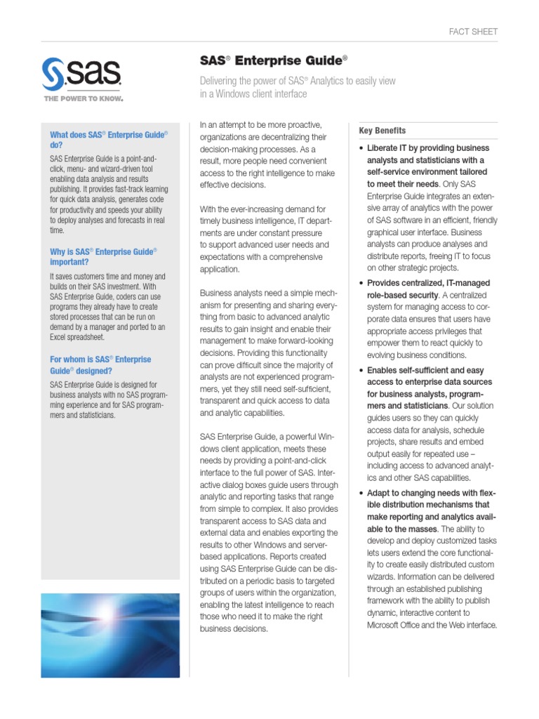 Sas Enterprise Guide Factsheet | PDF | Sas (Software) | Intelligence ...