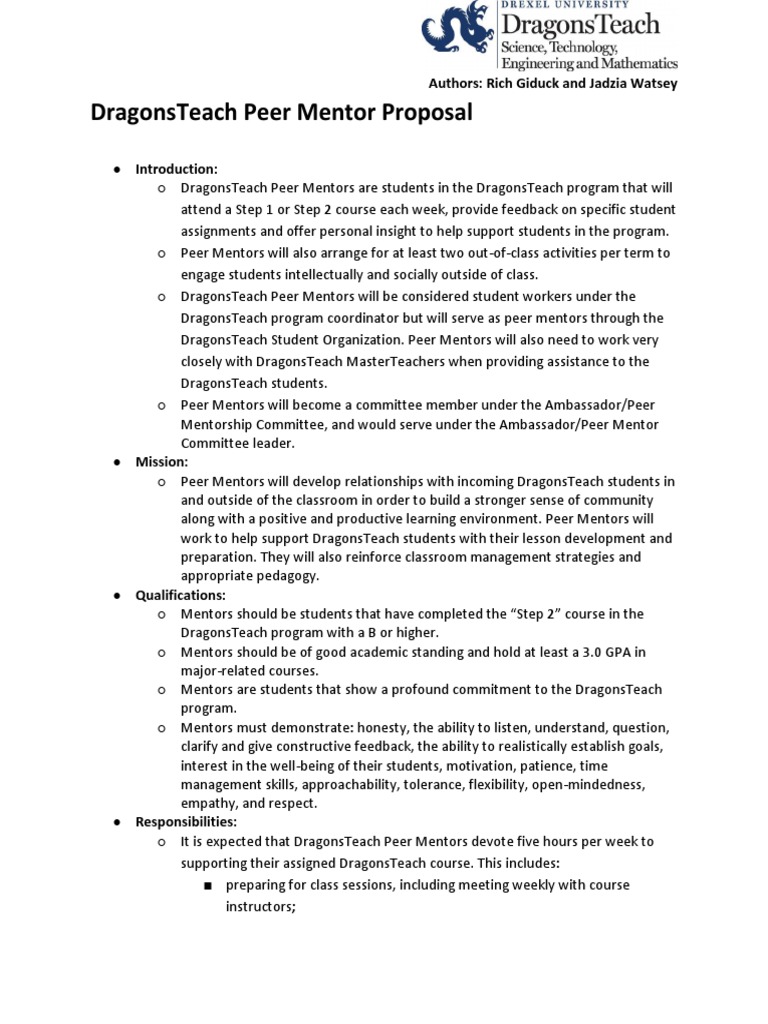 Peer Mentor Proposal | PDF | Mentorship | Behavior Modification