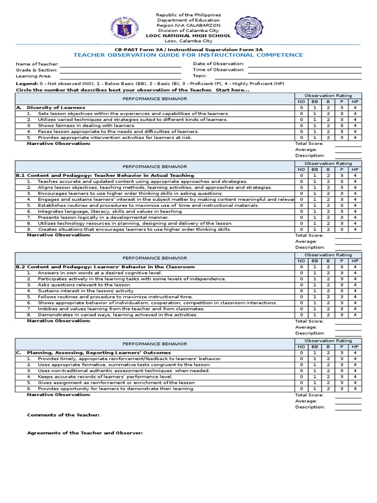 observation form sample.xlsx | Applied Psychology | Learning