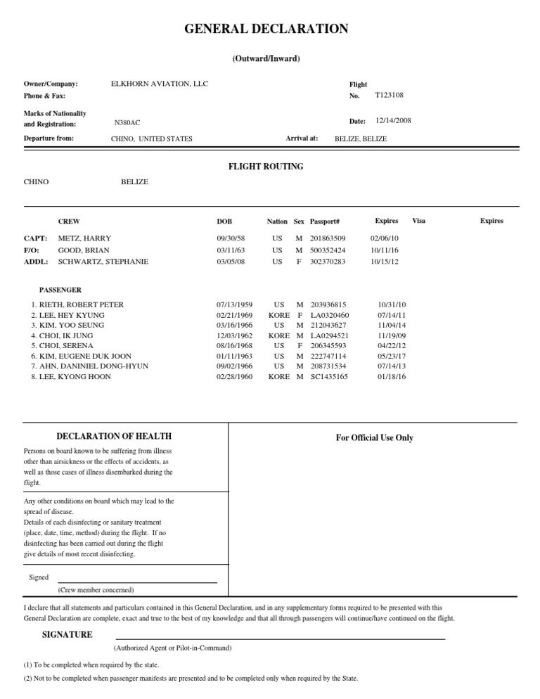 General Declaration | PDF | Aviation