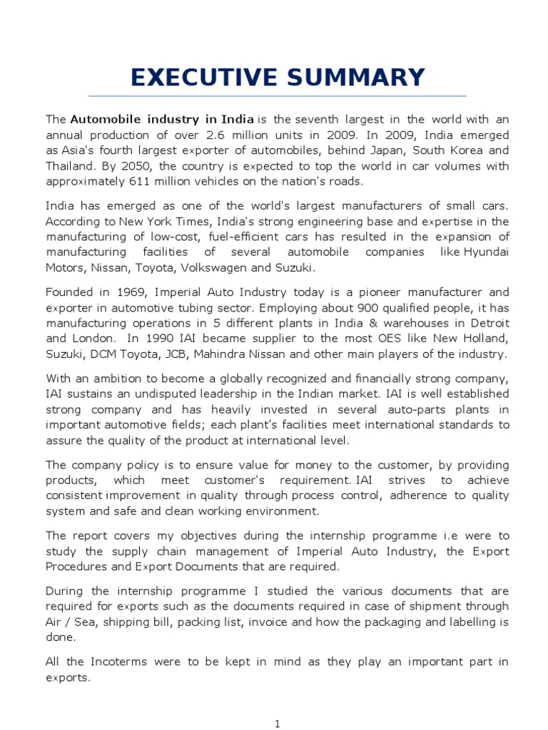 Executive Summary of Imperial Auto | PDF | Electronic Data Interchange ...
