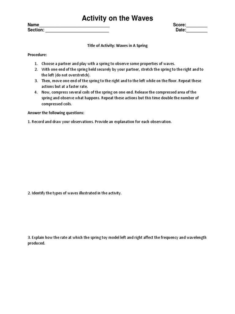 Activity On The Waves | PDF | Waves | Physical Phenomena