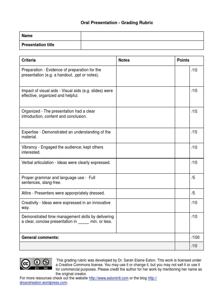Oral Presentation Rubric | PDF | Language Arts & Discipline | Foreign ...