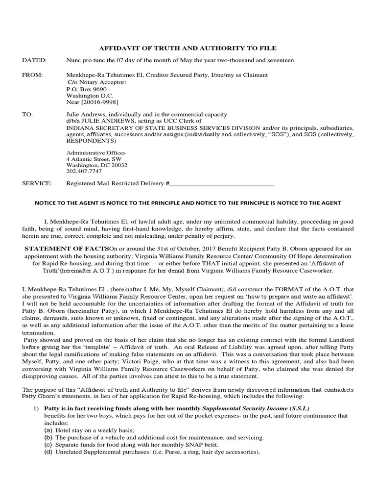 Affidavit on Virginia Williams Center Case | PDF | Supplemental ...