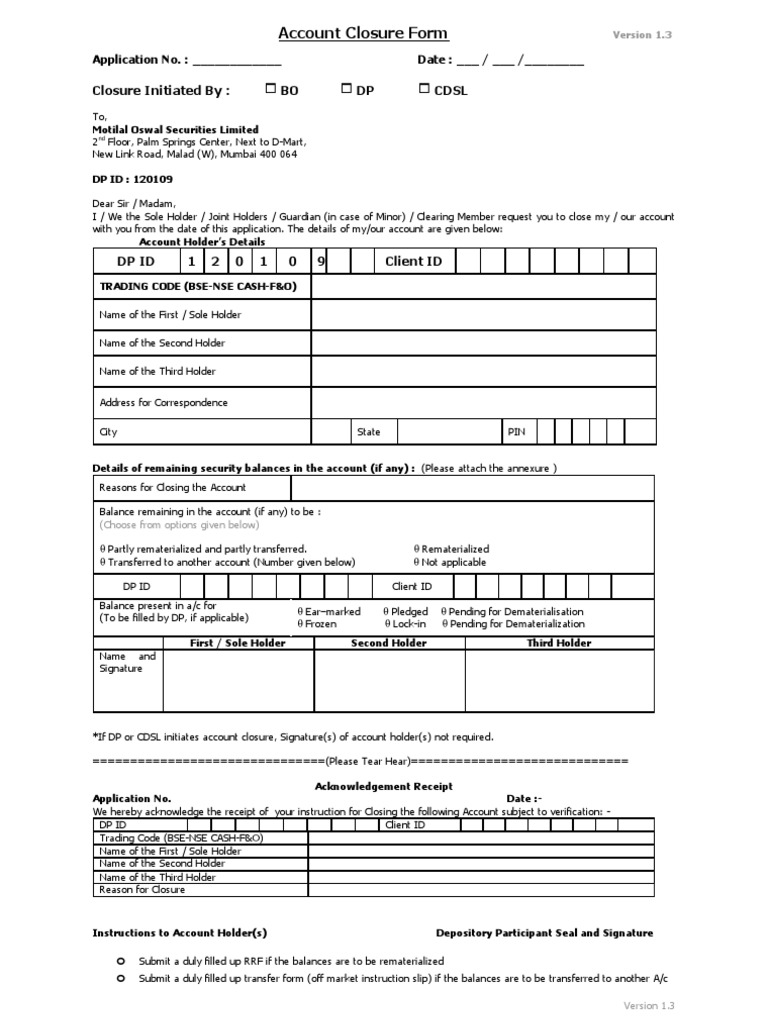 Account Closure Request Form: Instructions and Details for Terminating ...