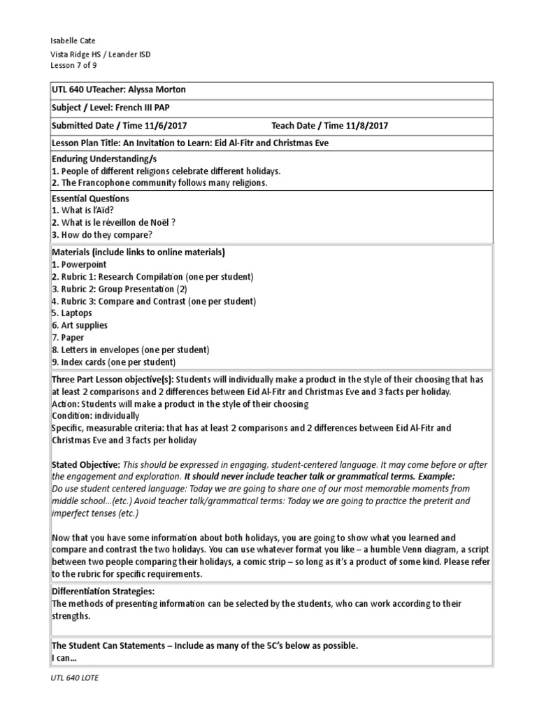 Isabelle Cate Vista Ridge HS / Leander ISD Lesson 7 of 9: Utl 640 Lote ...