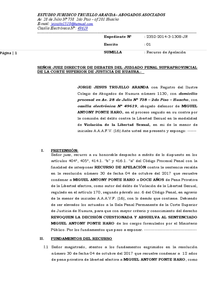Apelacion SENTENCIA CONDENATORIA | PDF | Evidencia (ley) | Violación