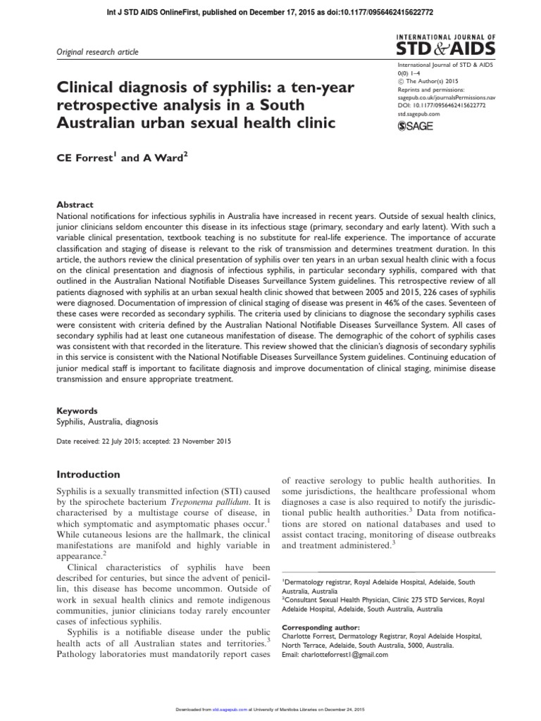 Clinical Diagnosis of Syphilis: A Ten-Year Retrospective Analysis in A ...